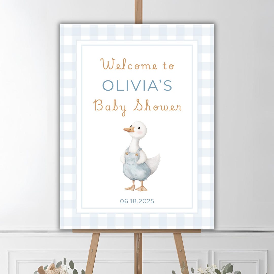 Editable Silly Goose Baby Shower Welcome Sign, Blue Gingham, A New ...
