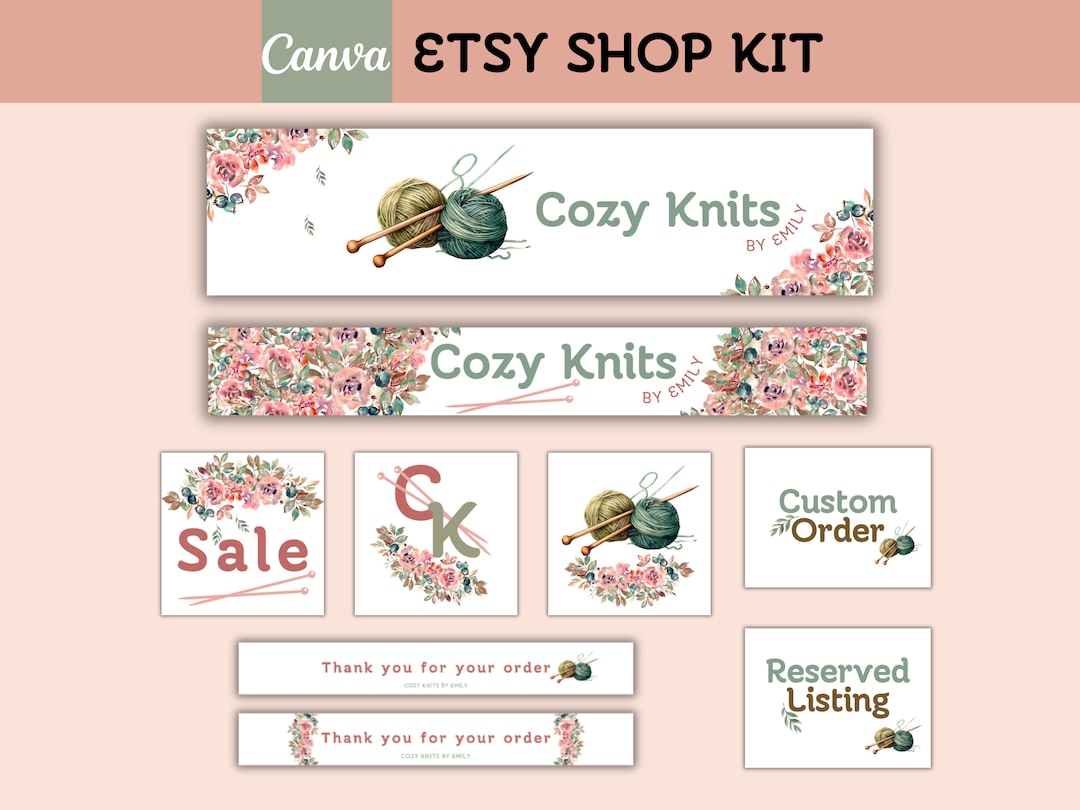 Boho Etsy Shop Kit, Etsy Shop Banner Set, Knitting Etsy Store Banner, Etsy Shop Branding Kit ...