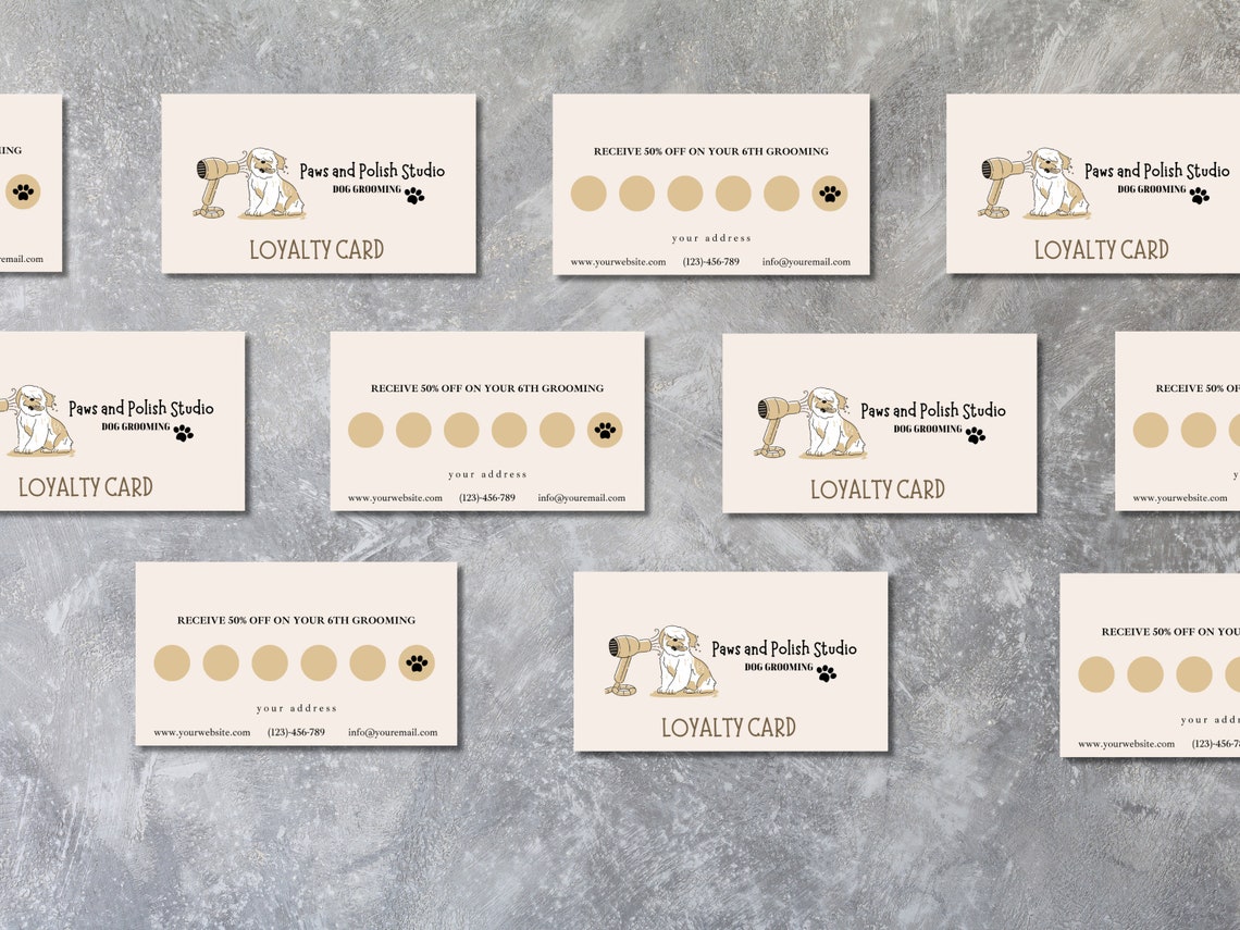 Dog Grooming Loyalty Card, Editable Dog Grooming Reward Card - Etsy