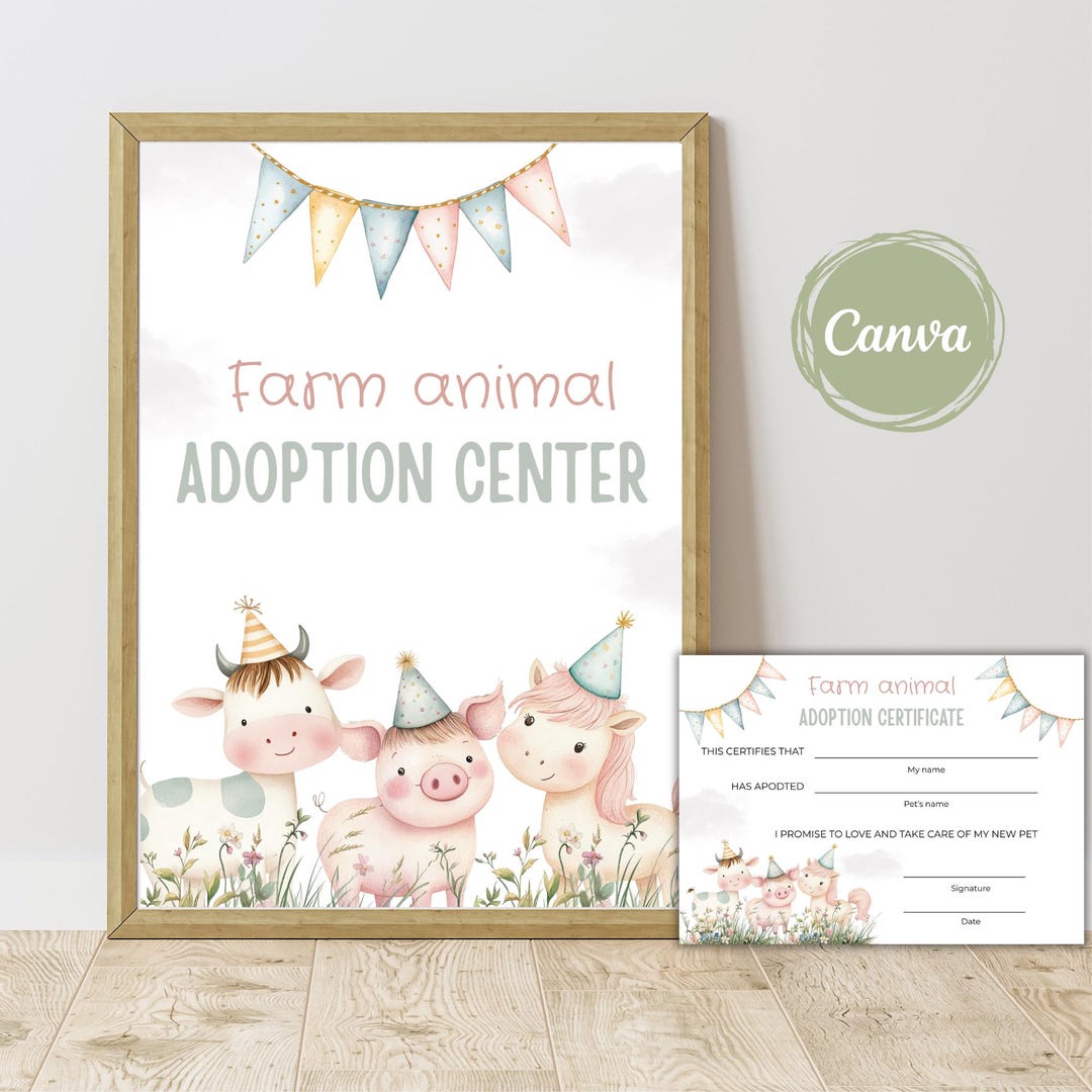 Editable Adopt a Farm Animal Sign and Cerificate, Farm Animal Adoption ...