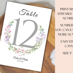 Printable Wildflower Table Numbers for Wedding, Table Numbers Template ...