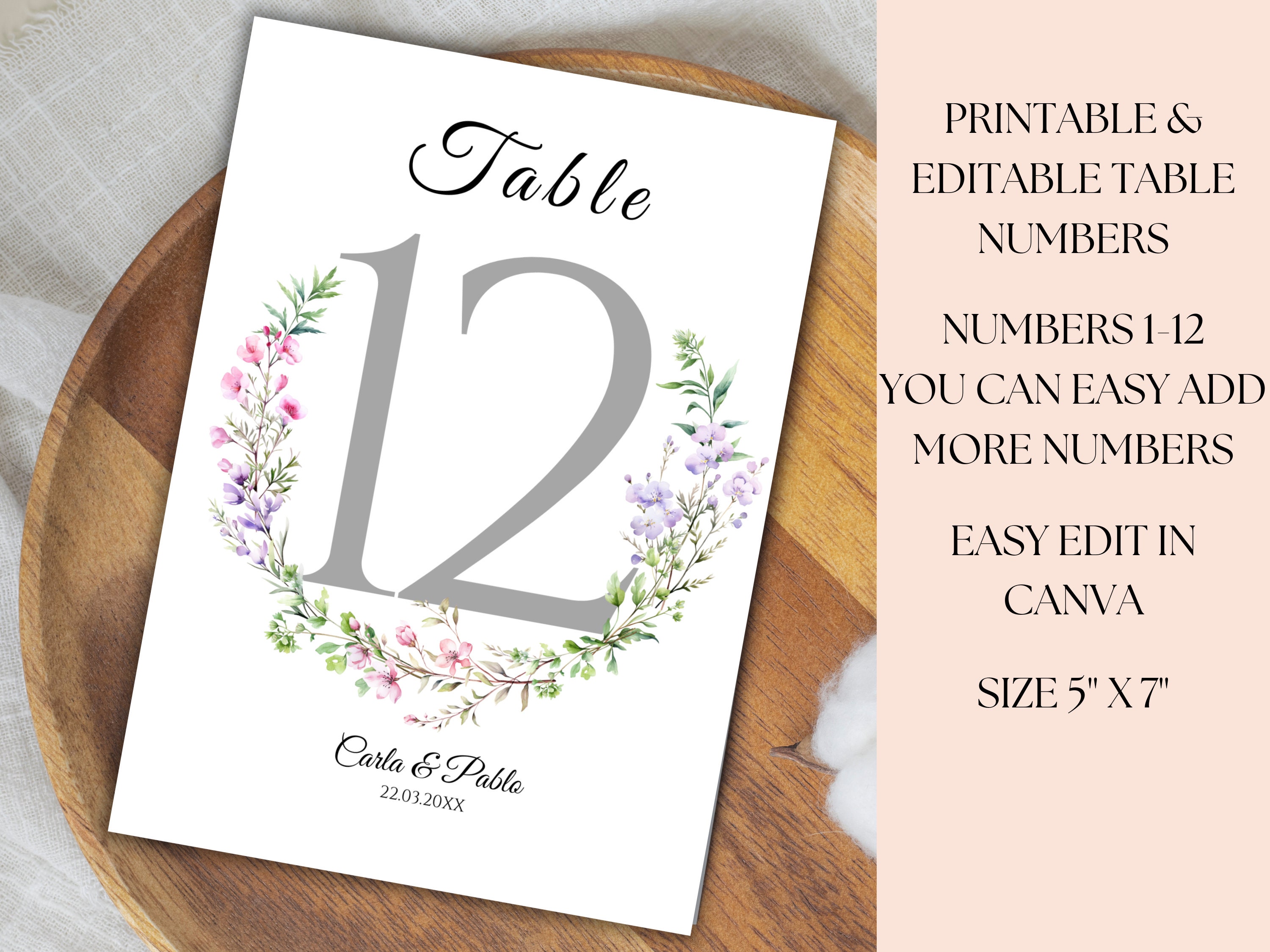 Printable Wildflower Table Numbers for Wedding, Table Numbers Template ...