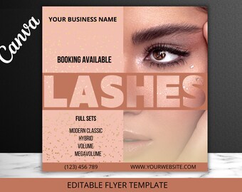 Eyelash Extensions Leaflet Template, Lash Service Brochure, Editable ...