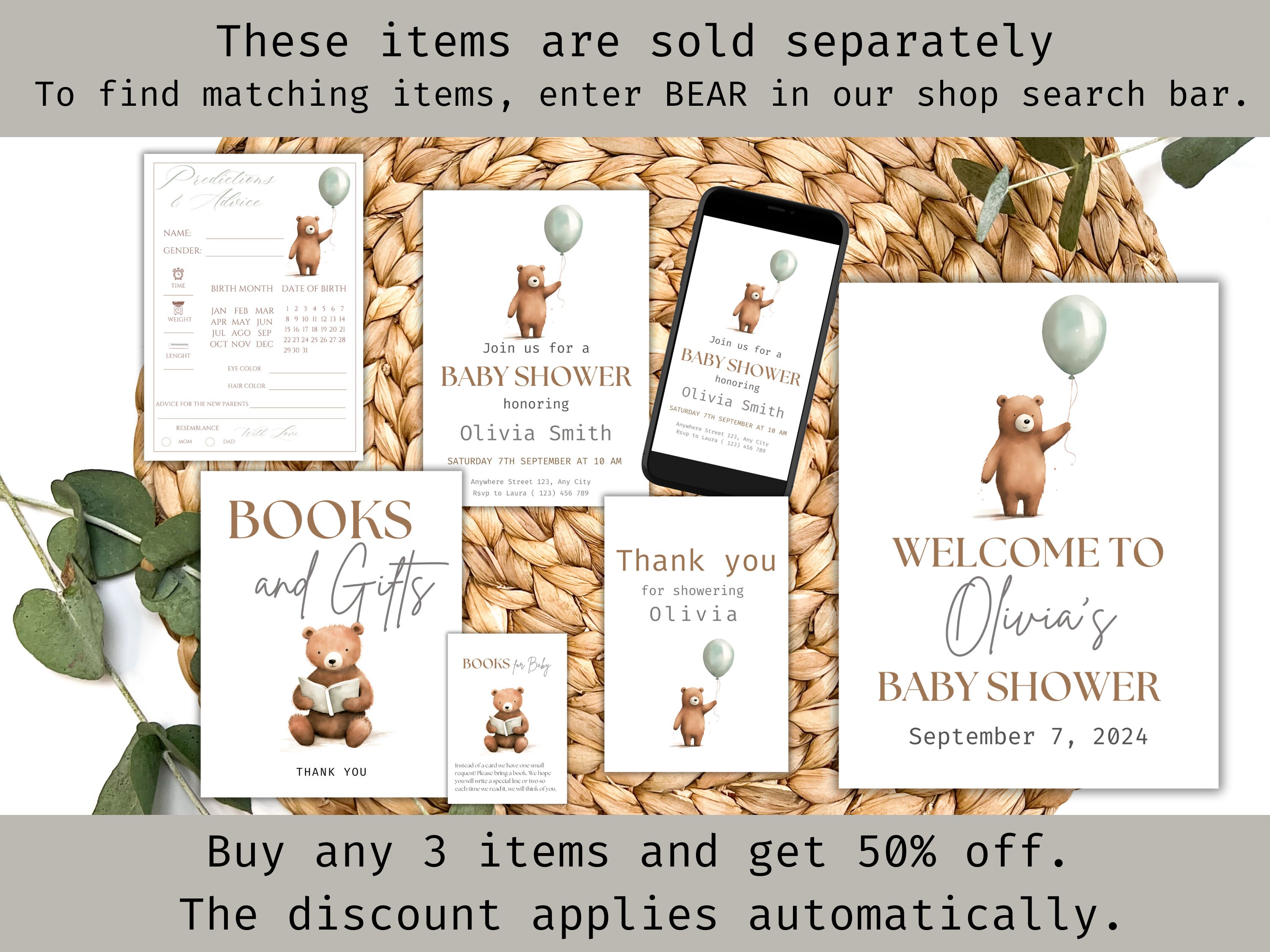 Printable Bear With Balloon Baby Shower Guest Book Sign, Baby Shower ...