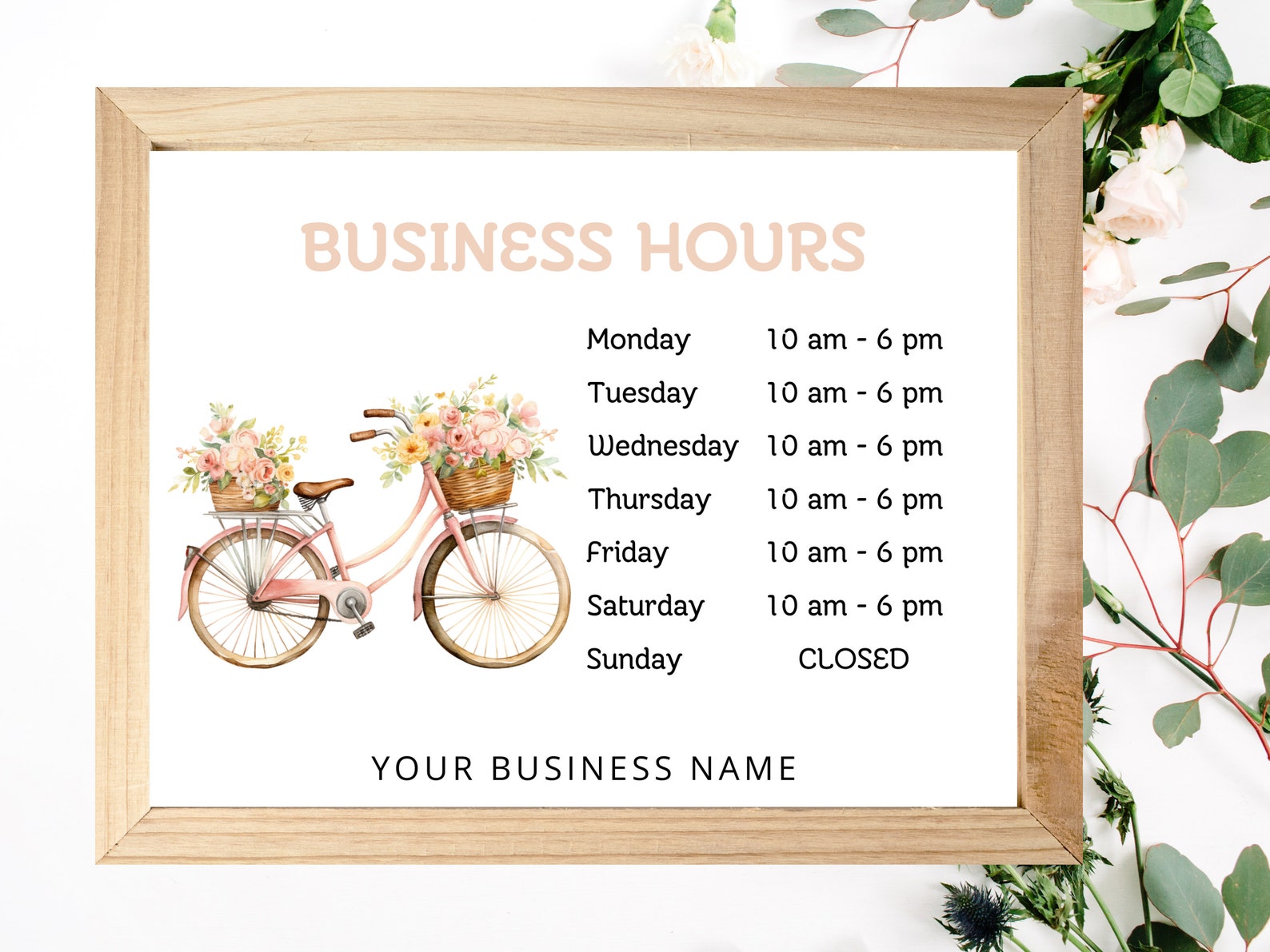Business Hours Editable Printable Template, Flower Shop Opening Hours ...