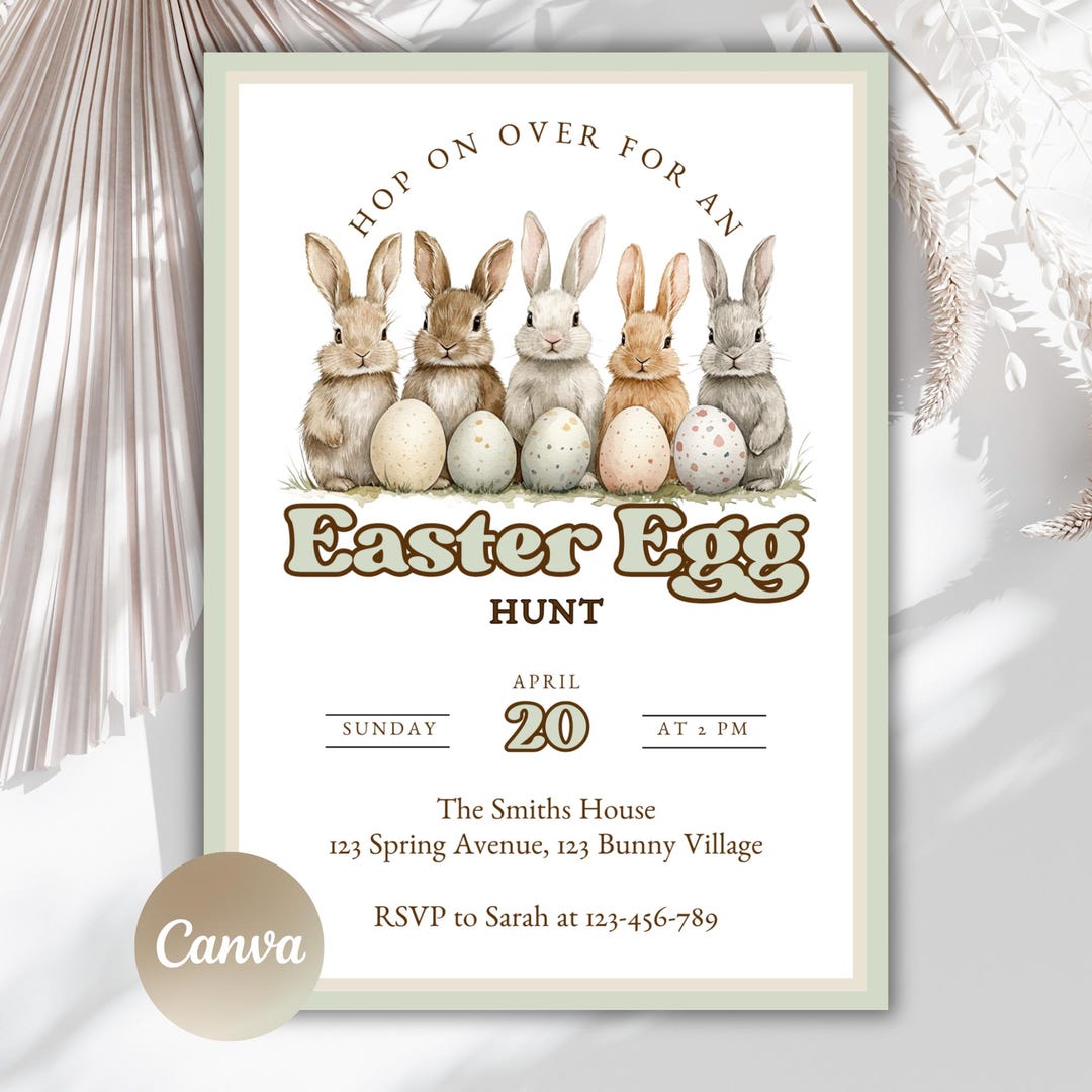 Editable Easter Egg Hunt Invitation Template, Easter Bunny Invite ...