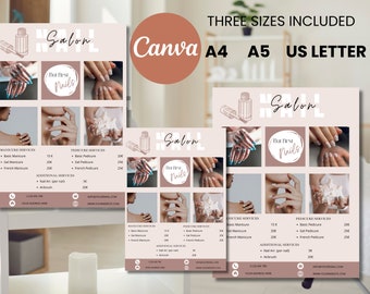 Salon Menu Editable Price List Salon Flyer Nail Studio Canva Template - Etsy