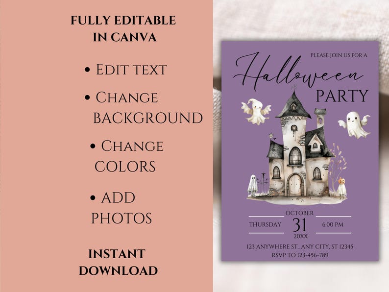 Editable Halloween Party Invitation Template, Haunted House Halloween ...