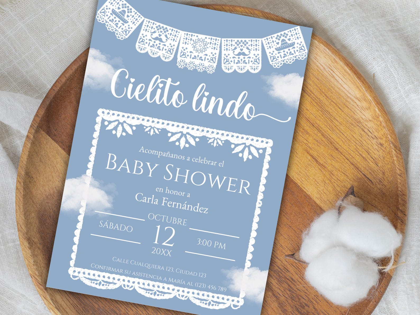 Blue Cielito Lindo Baby Shower Invitation in Spanish, Mexican Talavera ...