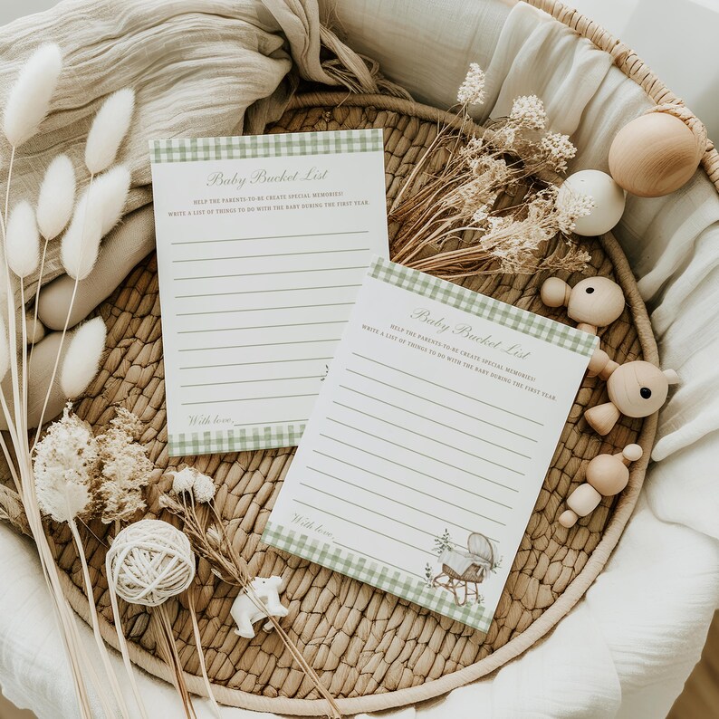 Boho Bassinet Baby Bucket List Template, Baby Shower Game, Green ...