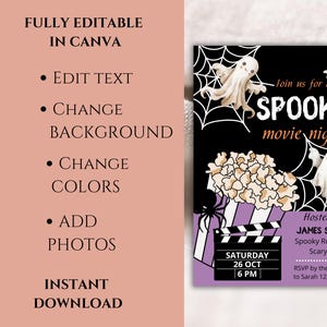 Editable Spooky Movie Night Invite Template, Printable Halloween Movie ...