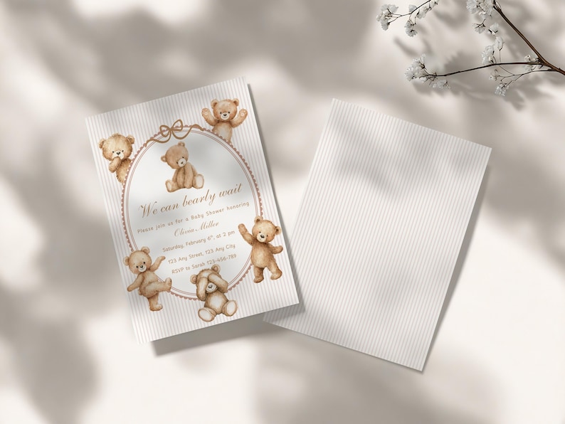 We Can Bearly Wait Baby Shower Invitation, Brown Bears Invite, DIGITAL ...