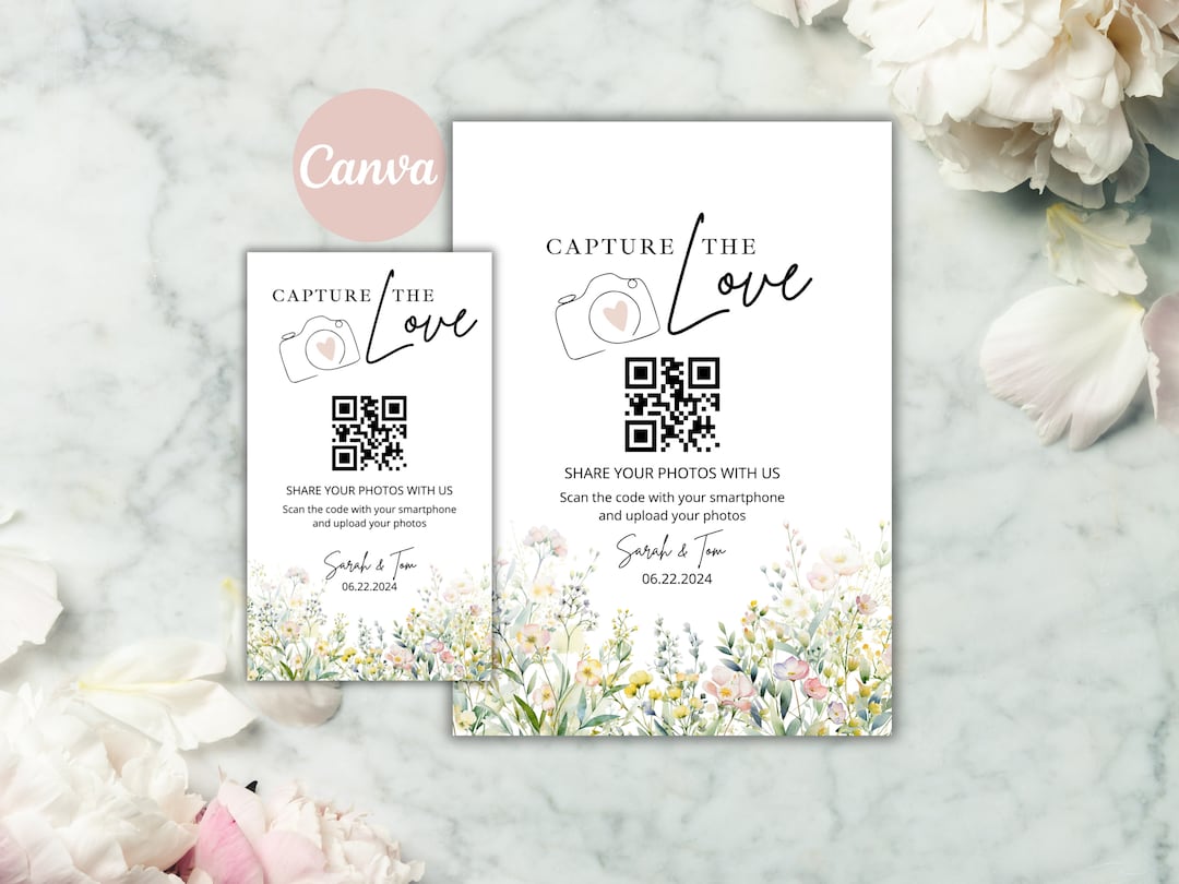 Capture the Love Qr Code Wedding Card Template, Editable Wedding Photo ...
