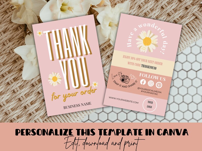 Editable Thank You Card Template for Your Small Business, Customizable ...
