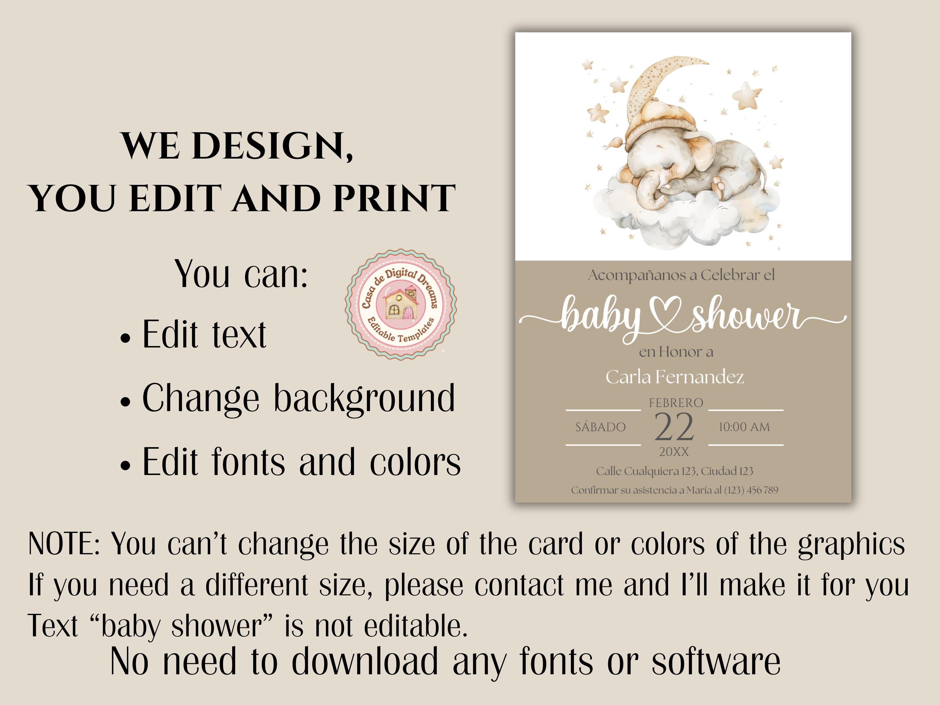 Editable Spanish Baby Shower Invitation, Invitaciones De Baby Shower En ...