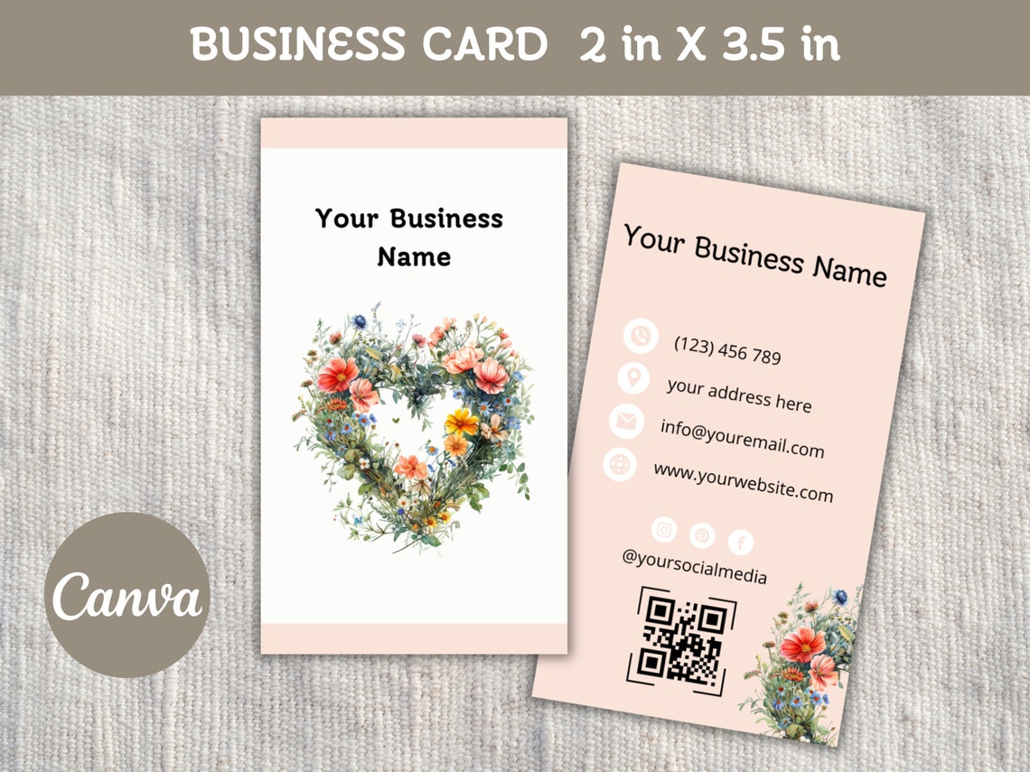 Editable Florist Business Card Template, Printable Flower Shop QR Code ...