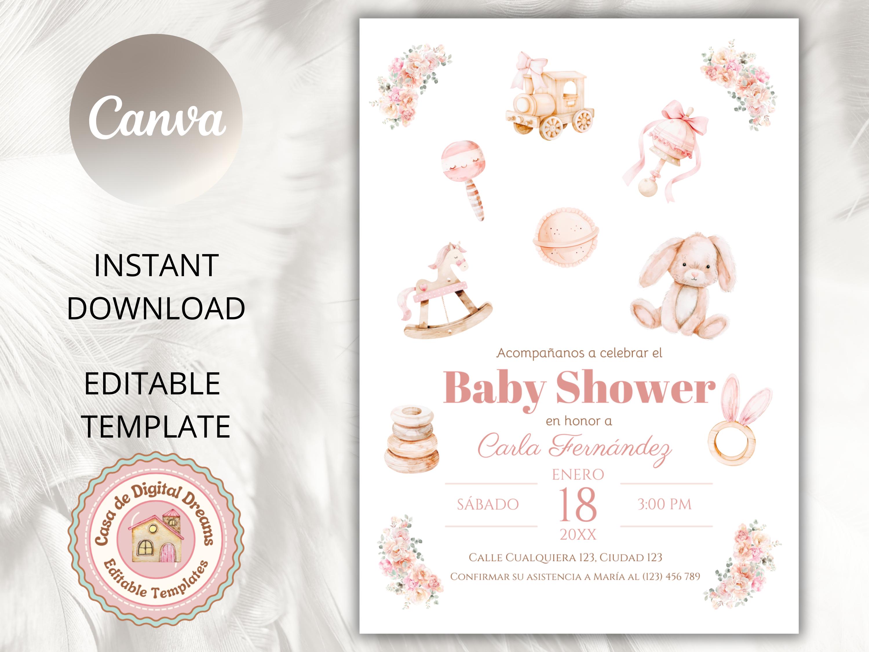 Baby Shower Spanish Invitation Template, Es Niña Invitacion, Girl Baby ...