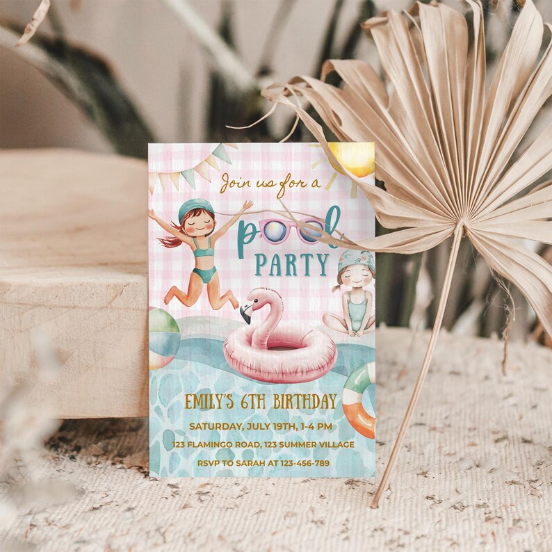 Editable Pool Party Invitation, Pink Pool Party Birthday Invite, Girl ...