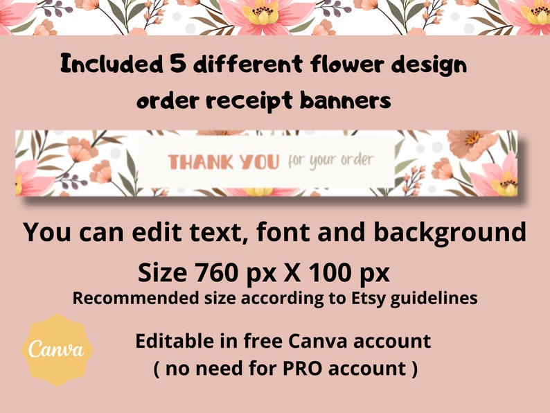 Etsy Shop Order Receipt Template, Editable in Canva, Flower Receipt ...