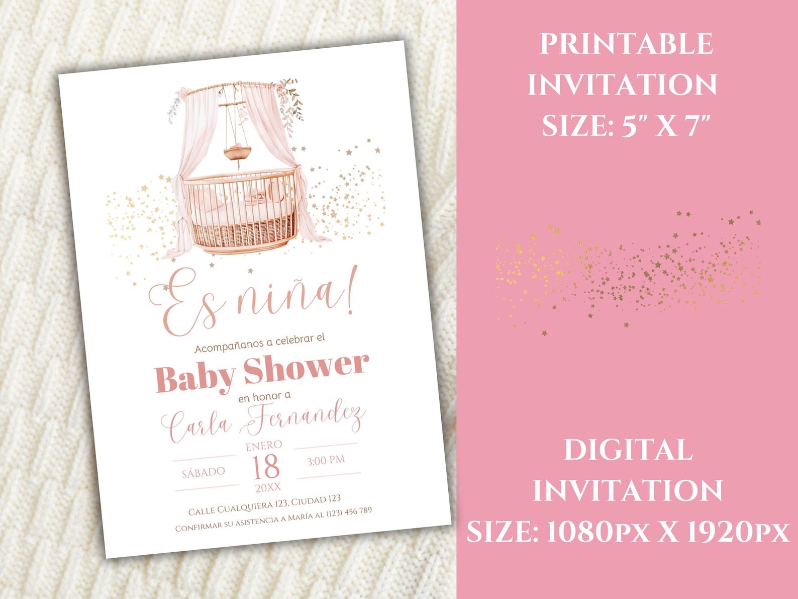 Spanish Baby Shower Invitation, Boho Baby Crib Invite Template Baby ...