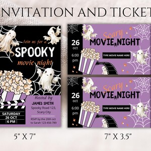 Editable Spooky Movie Night Invite Template, Printable Halloween Movie ...