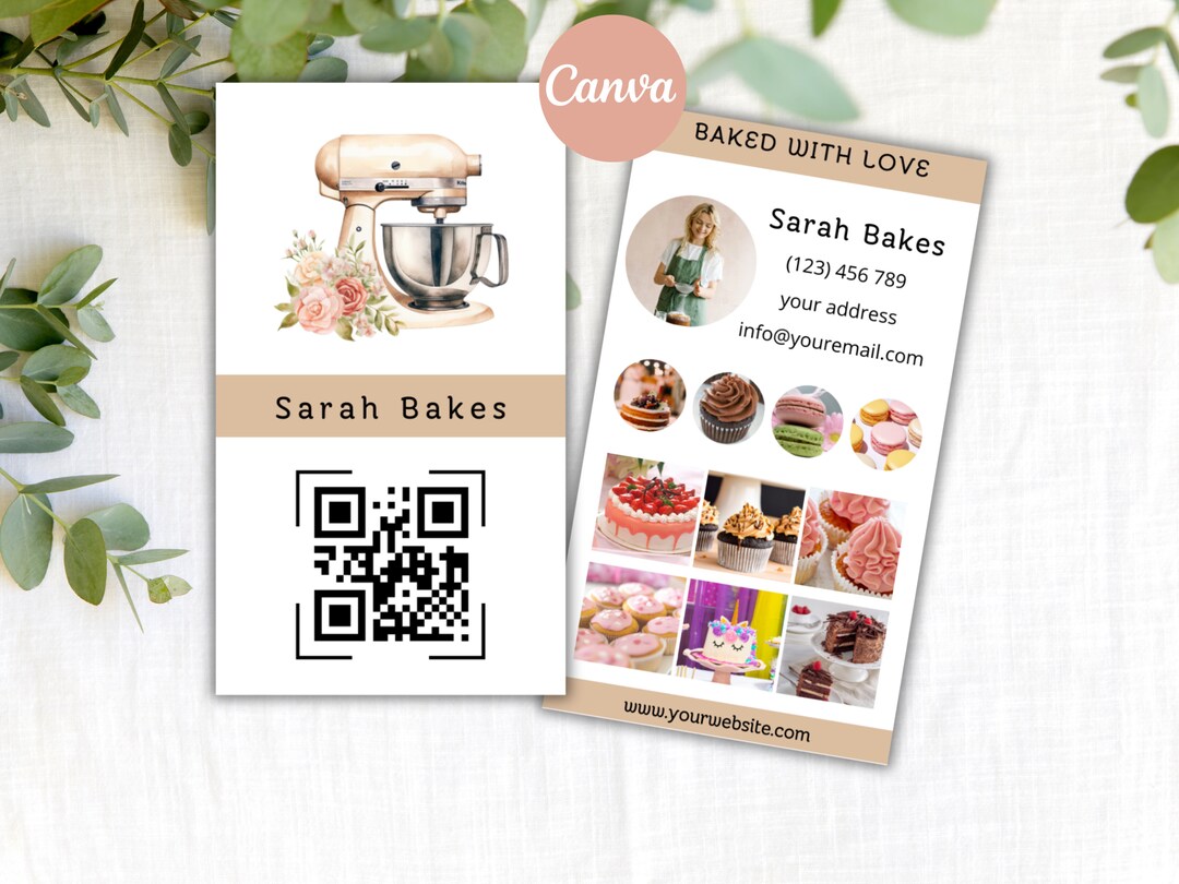 Bakery Business Card Template, Baking QR Code Business Card, Editable ...