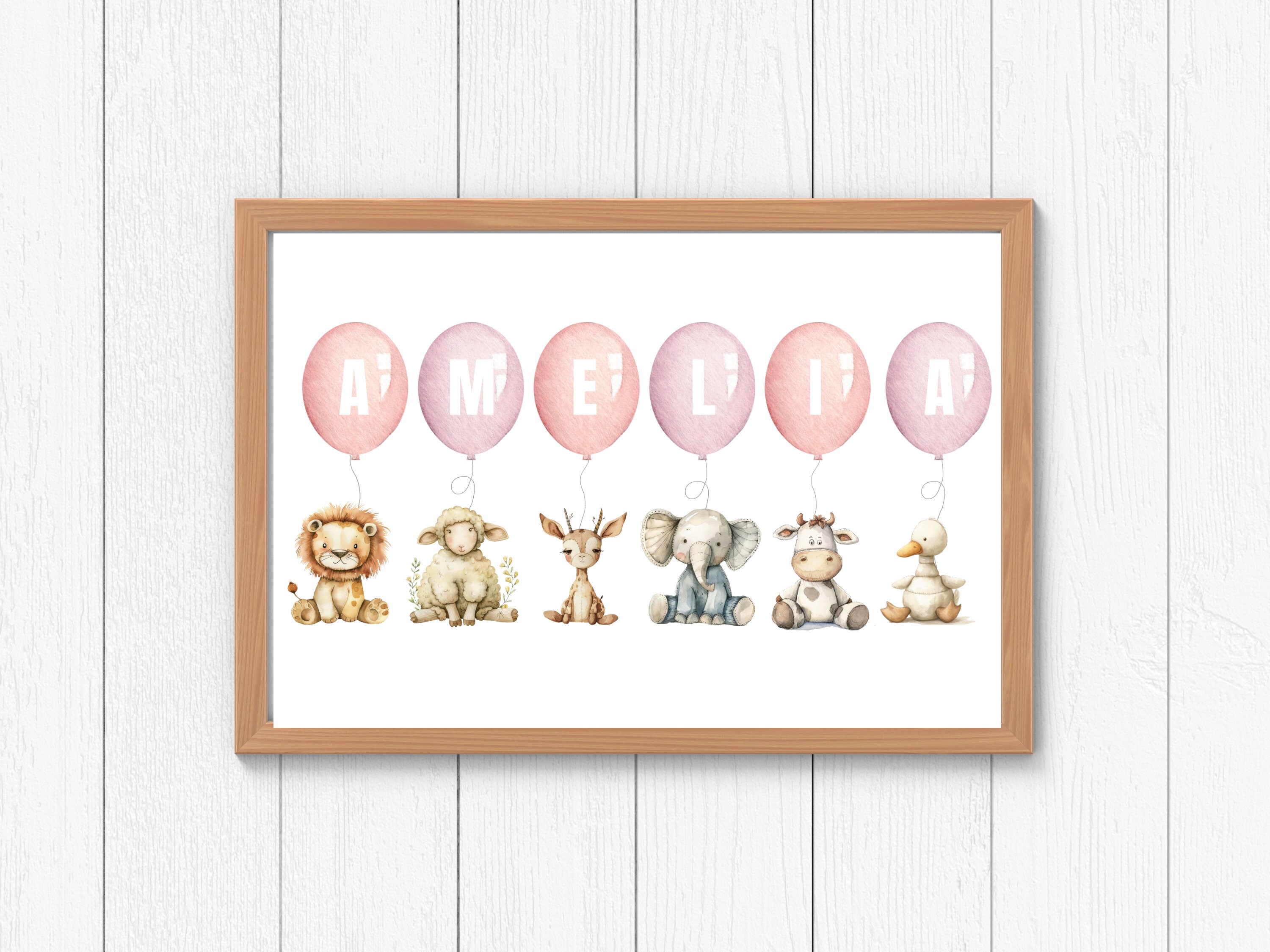 Printable Nursery Name Sign, Plush Animals Balloons Name Print, Baby ...