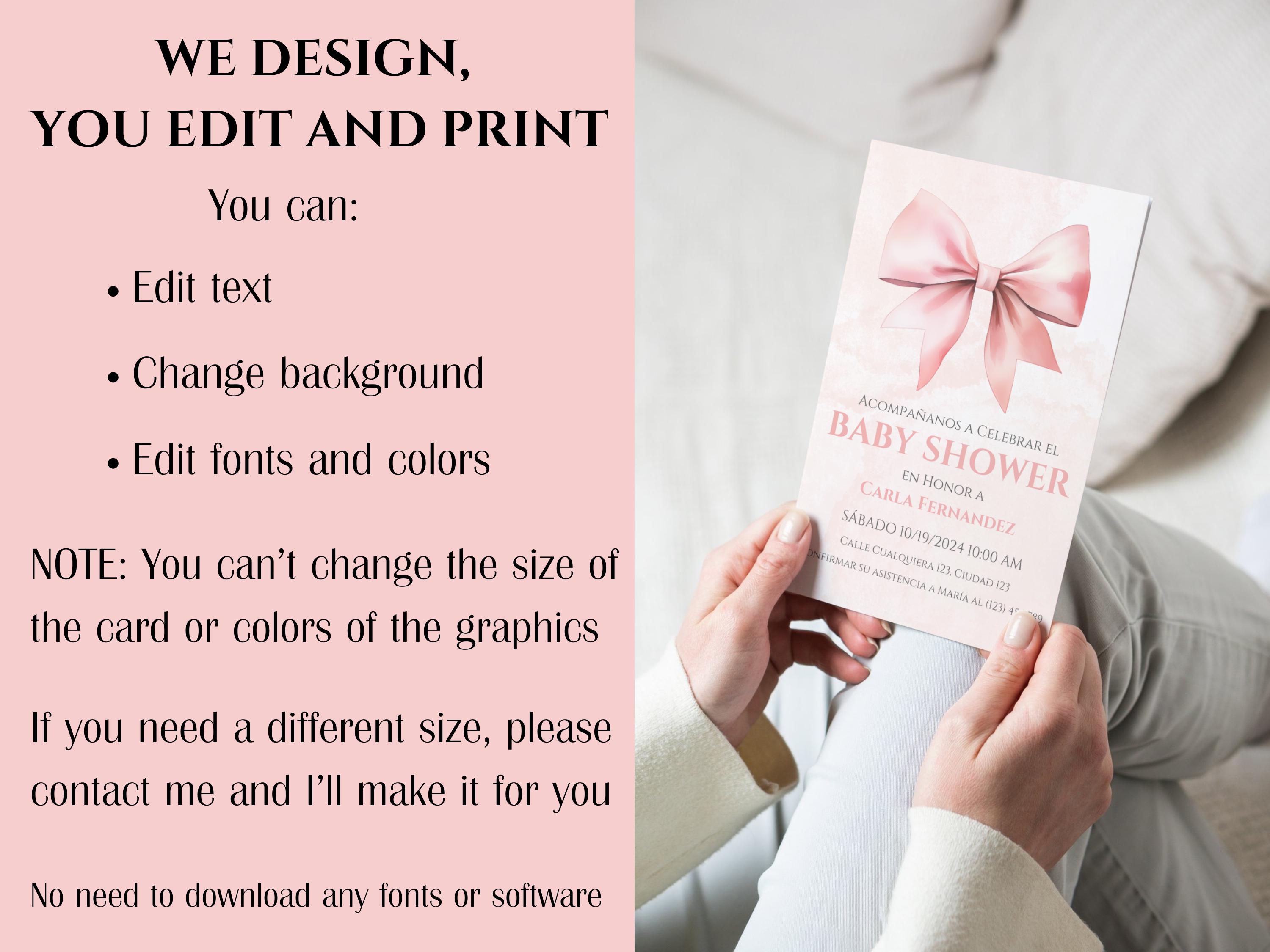 Spanish Baby Shower Invitation, Pink Bow Baby Shower Invite Template ...
