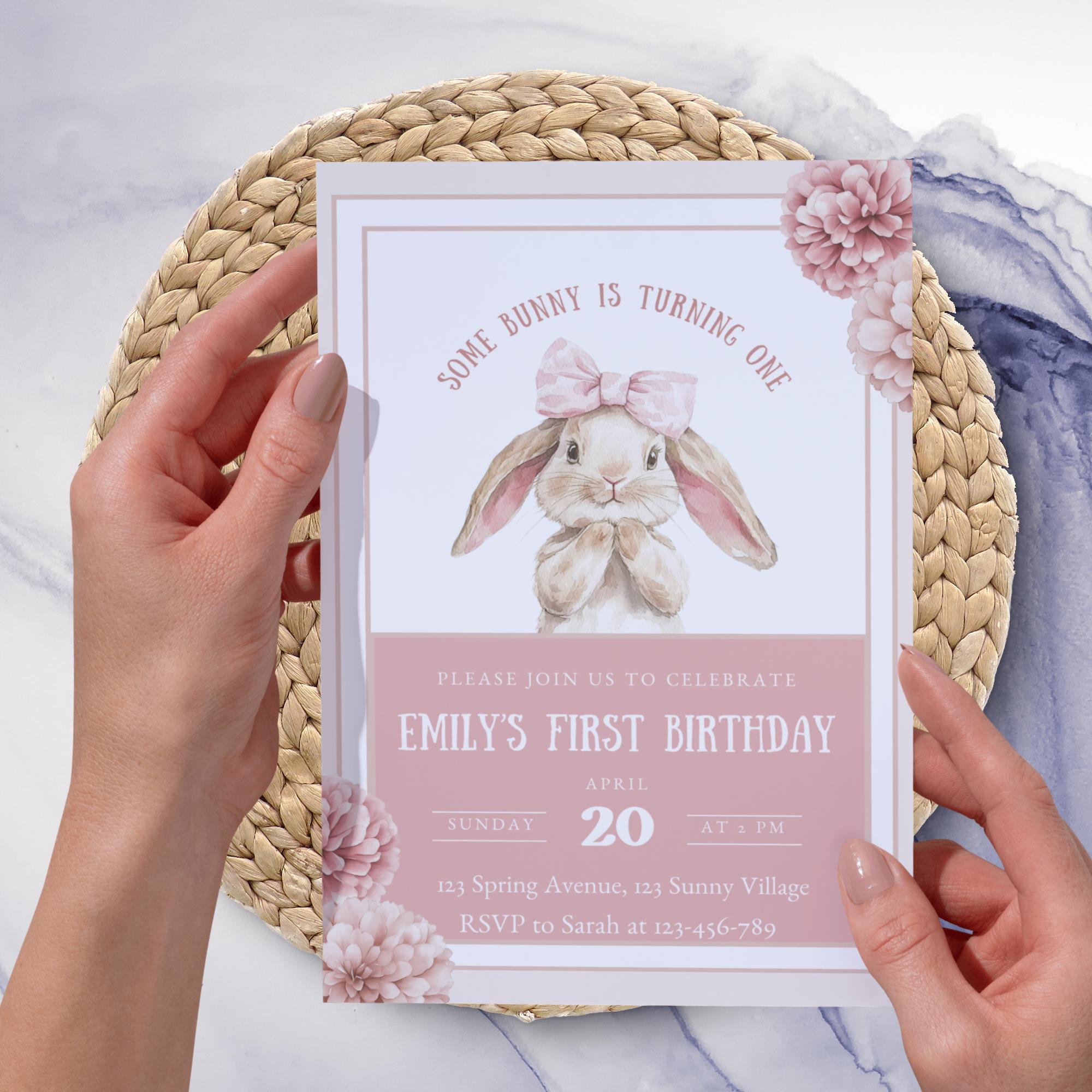 Some Bunny is One Birthday Invitation, Girl's Bunny Birthday Party ...