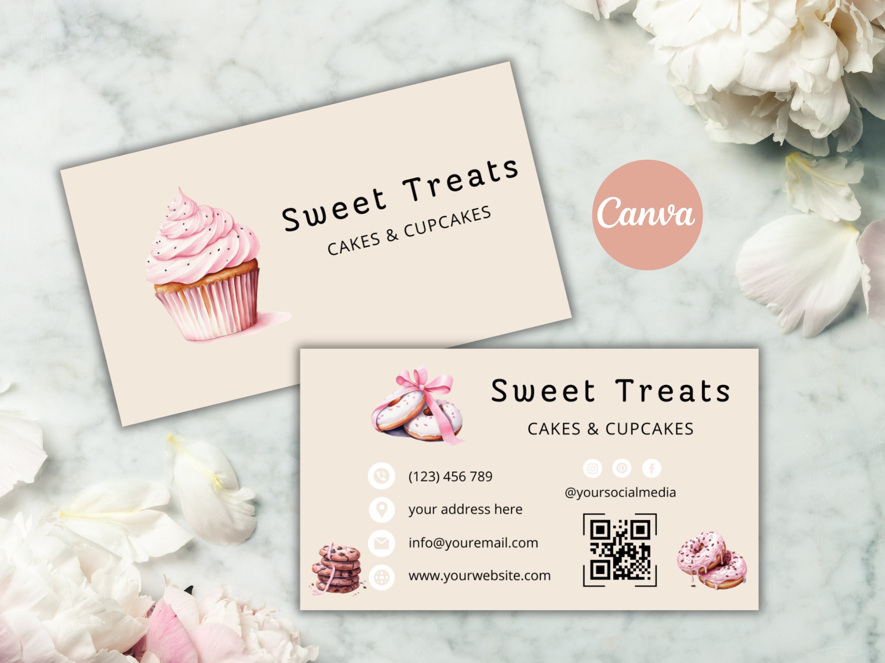 Editable Pink Bakery Business Card Template, Printable QR Code Baking ...