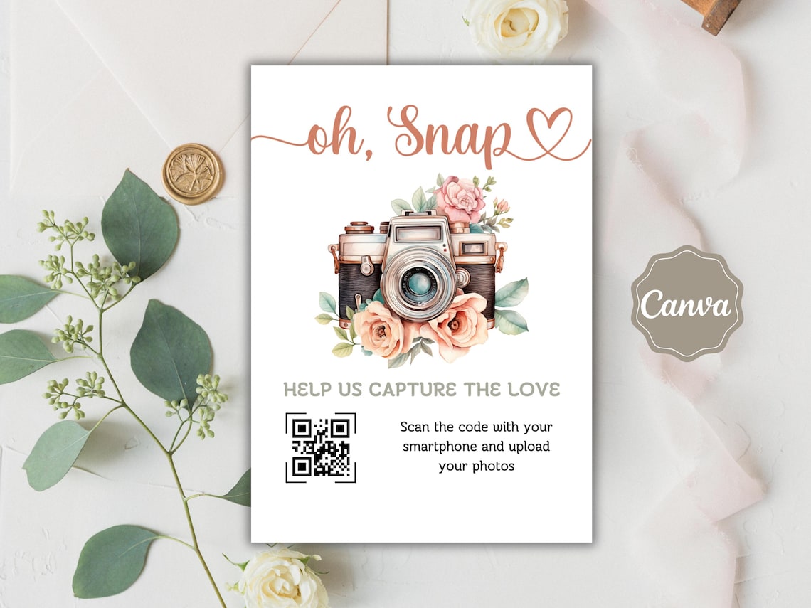Oh Snap Sign, Wedding QR Code Sign Template, Editable Share the Love ...