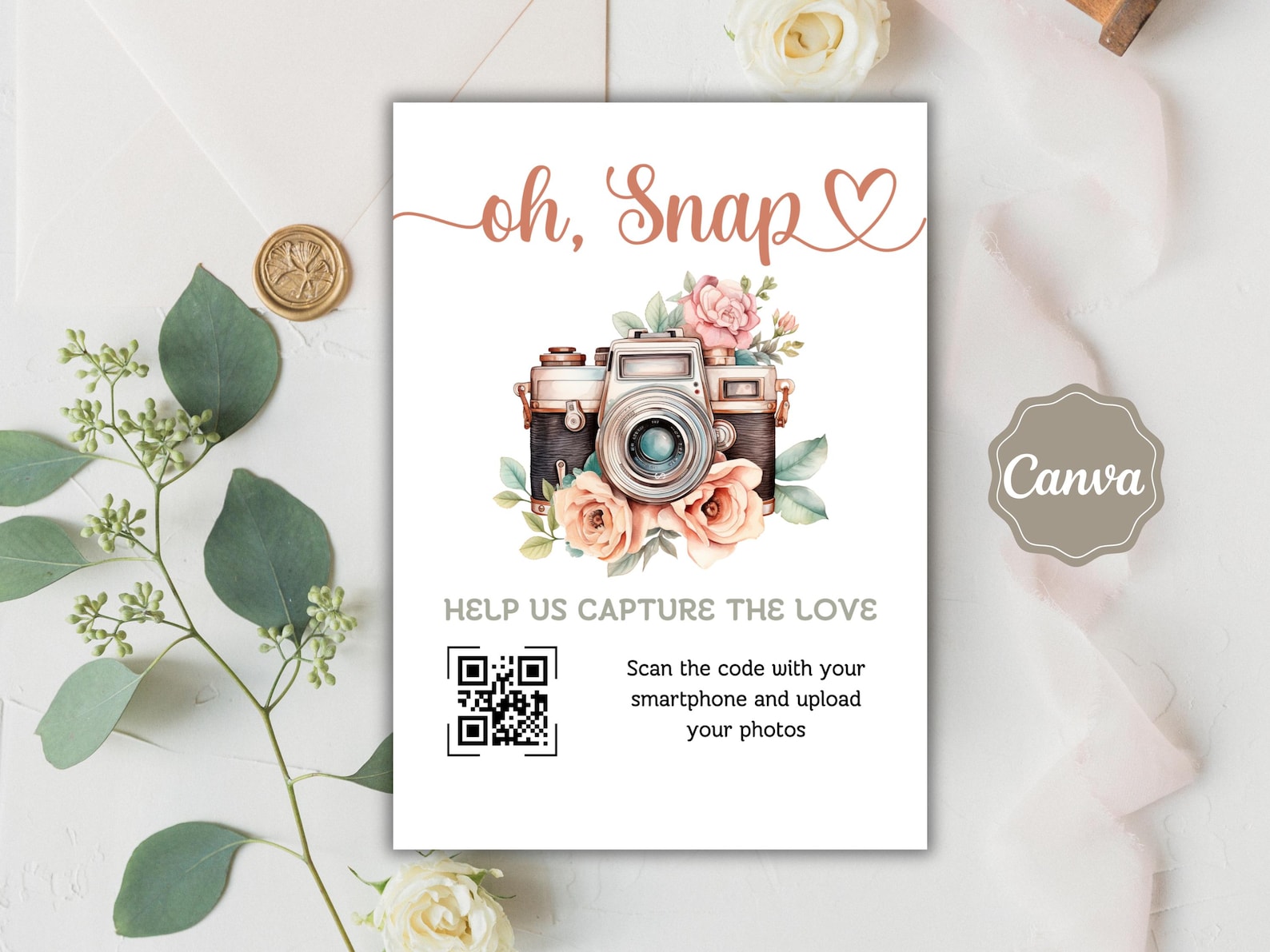Oh Snap Sign, Wedding QR Code Sign Template, Editable Share the Love ...