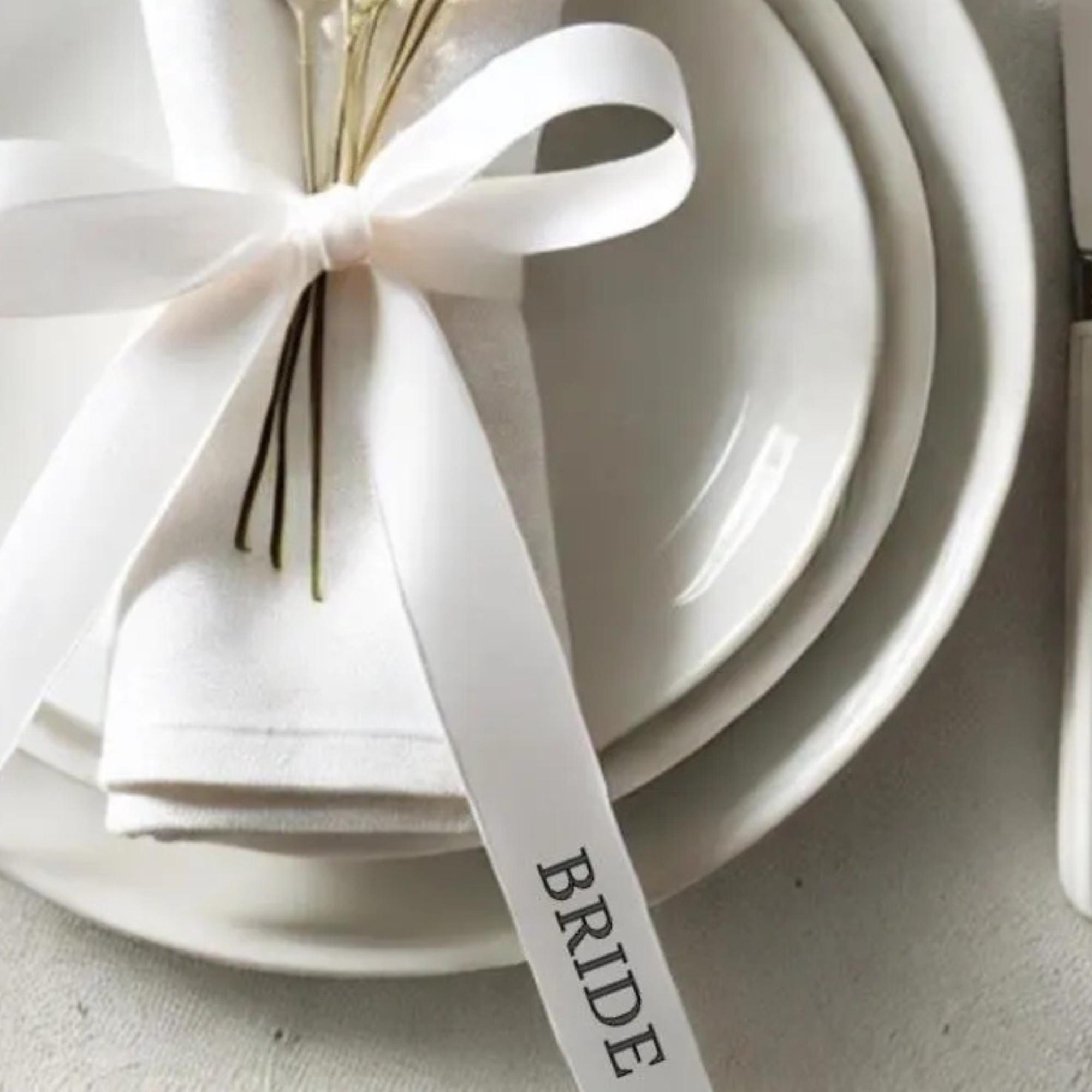 Personalised Satin Ribbon Bow Name Place Setting, Perfect for Weddings ...
