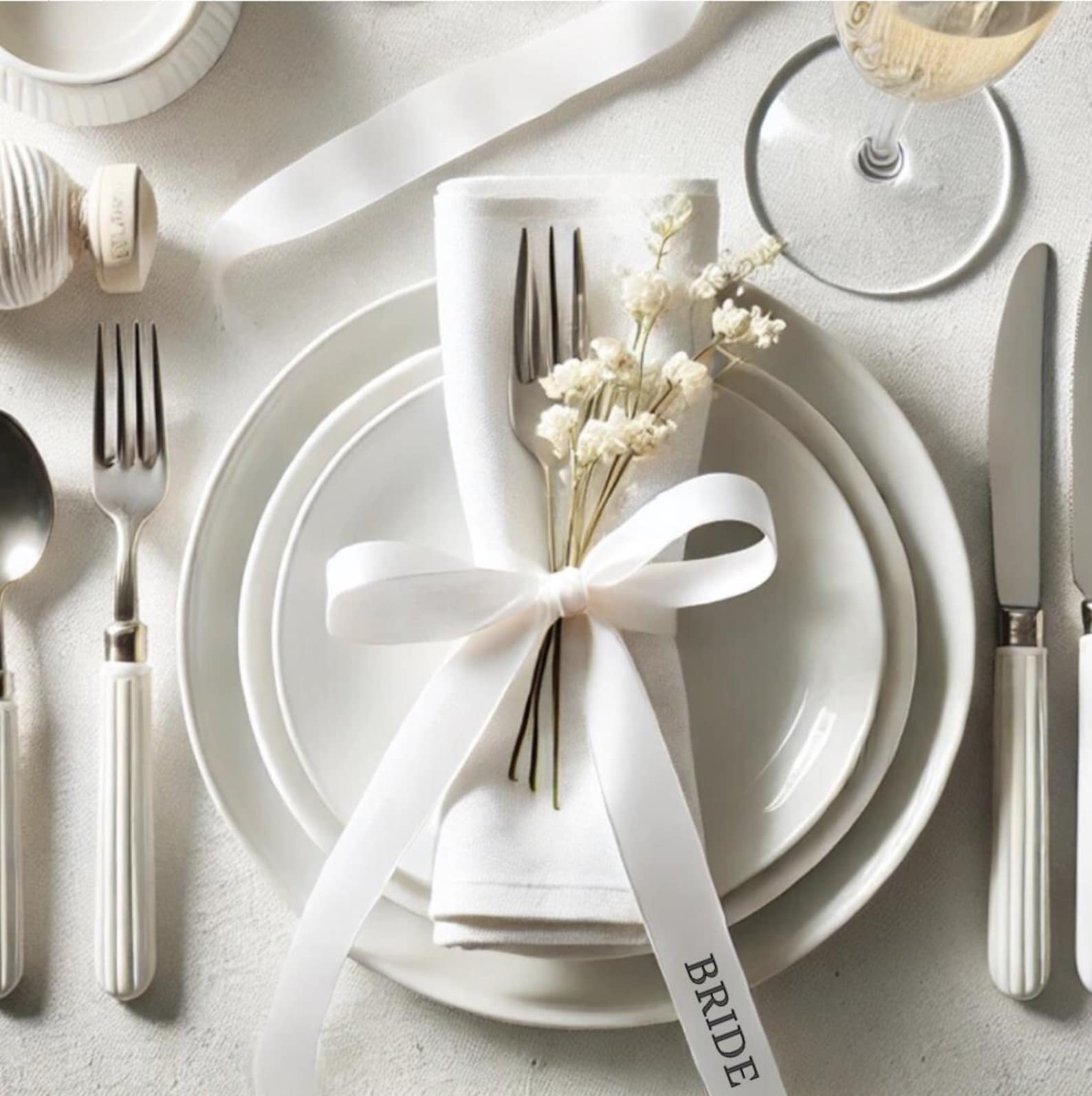 Personalised Satin Ribbon Bow Name Place Setting, Perfect for Weddings ...