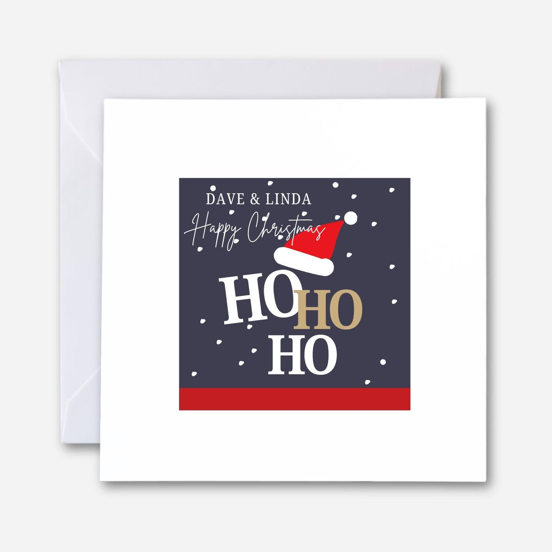 Personalised Christmas Card, Custom Holiday Card, Ho Ho Ho, Santa Hat ...