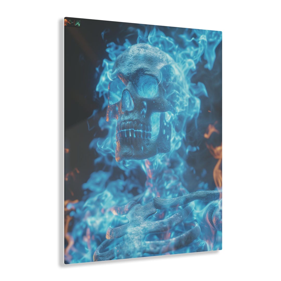Blue Flaming Skeleton Acrylic Print 16" X 20" - Etsy