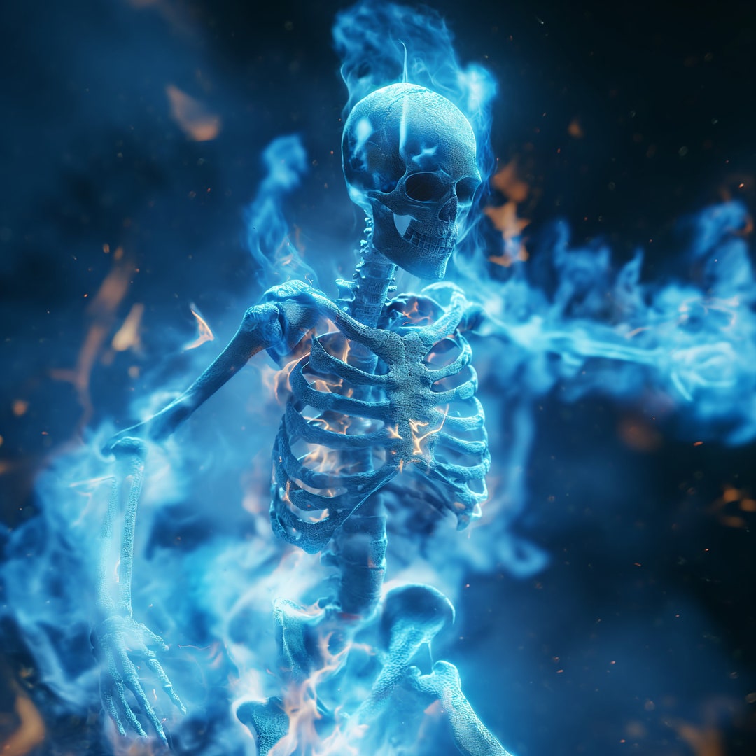 Eerie Blue Skeleton Flame - High-quality Digital Poster, Ideal for ...