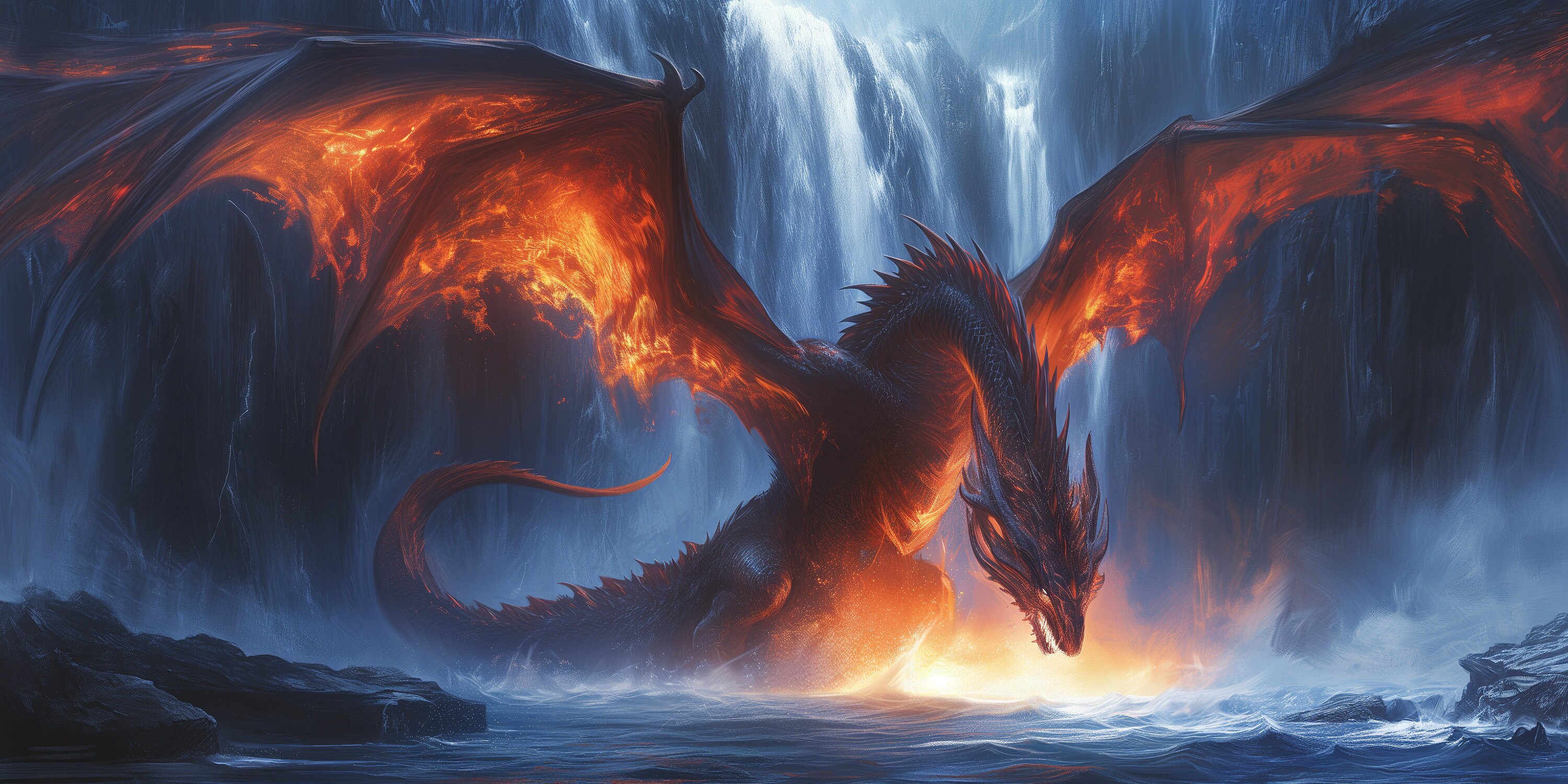 Epic Fire Dragon Poster Download - Red & Black Fantasy Creature, Ideal ...