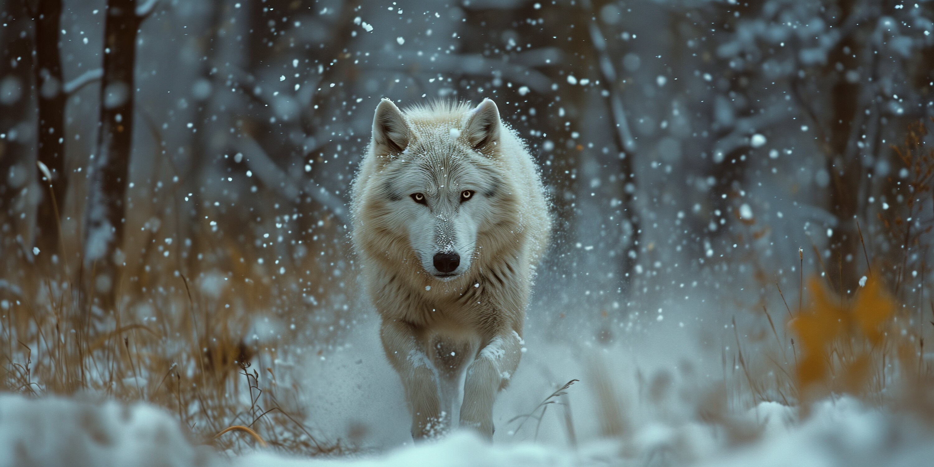 Majestic White Wolf Forest Scene - High-resolution 3072x1536 Digital ...