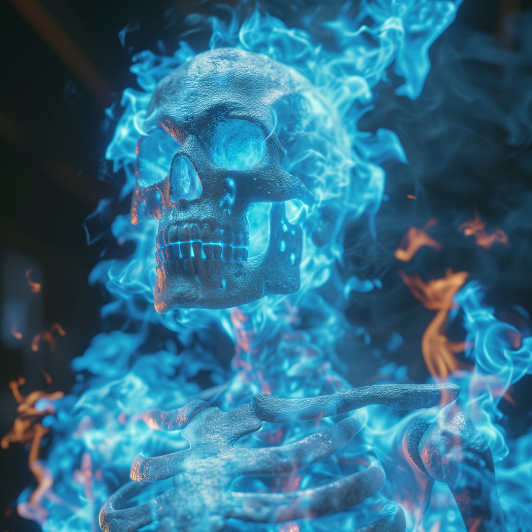 Blue Flame Skeleton Digital Art - Vibrant 2048x2048 PNG Download for ...