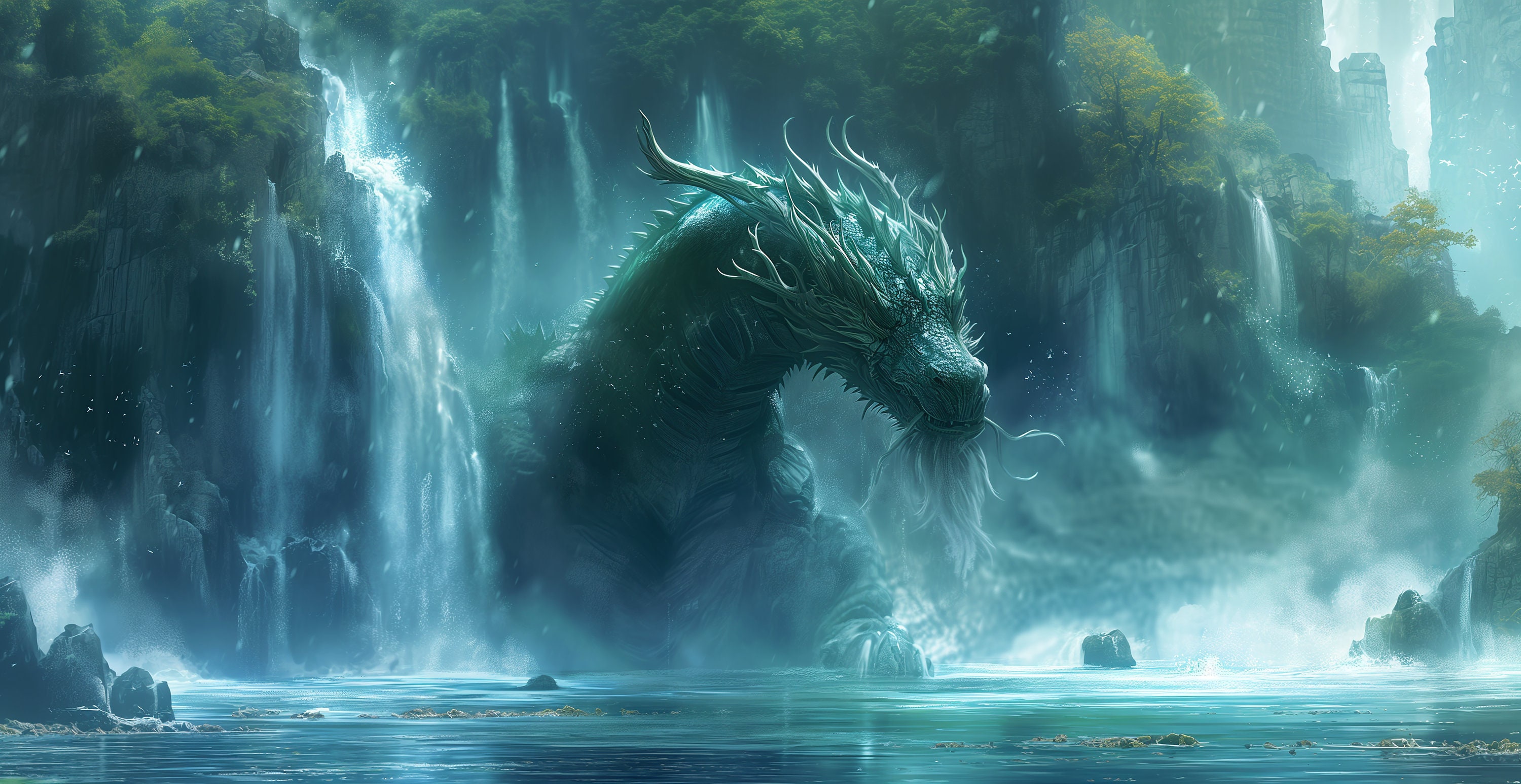 Fantasy Dragon Waterfall Scene - Large Digital Download for Canvas ...