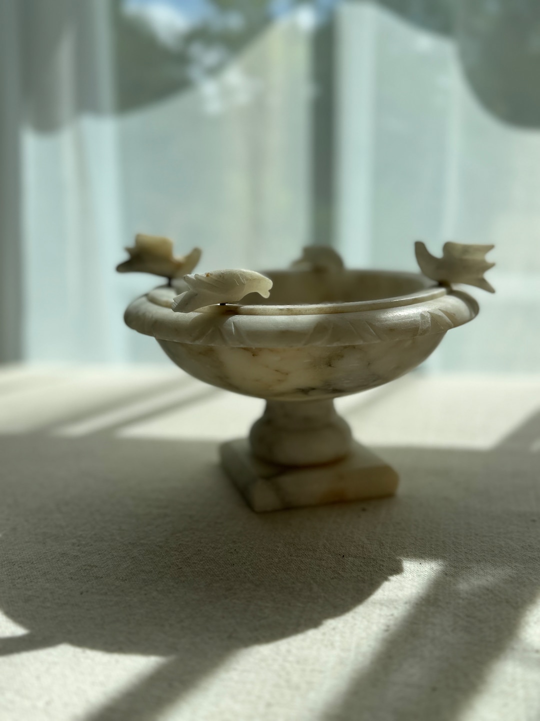 Vintage Italian Carved Alabaster Small Bird Bath/trinket Dish With ...