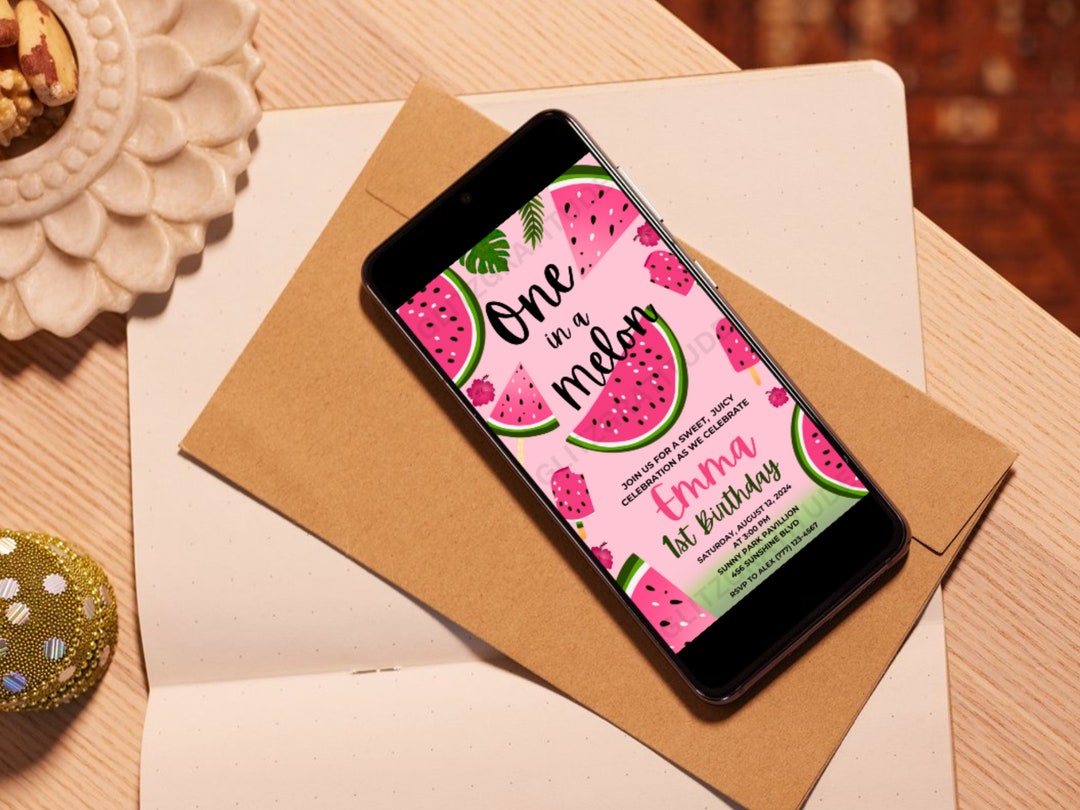 One in a Melon Watermelon 1st Birthday Party Digital Invitation Evite ...