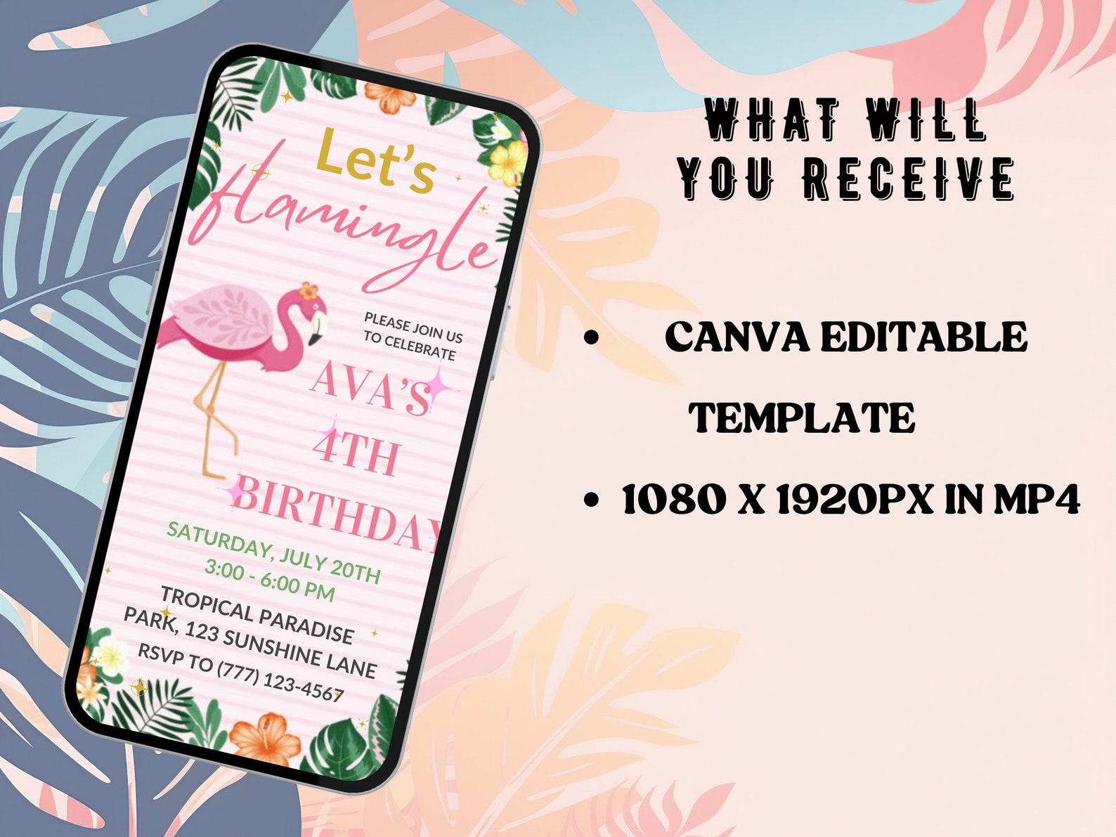 Let's Flamingle Animated Invitation Evite Canva Editable Template Video ...