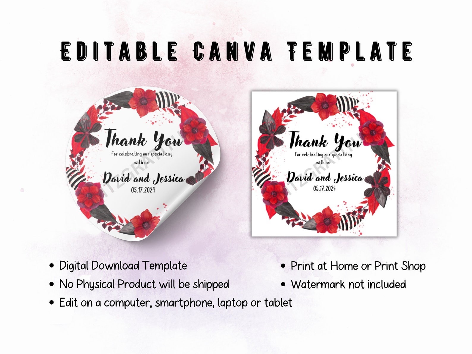 Gothic Favor Tag, Canva Digital Template, Wedding Gothic, Gothic Favors ...