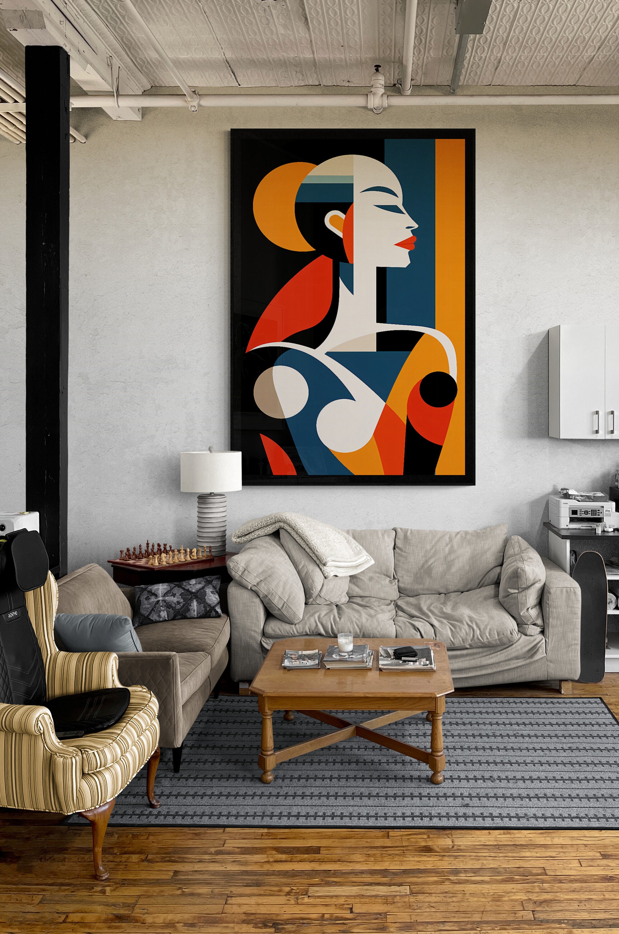 Colorful Mural Featuring a Woman's Face and Geometric Shapes - Etsy