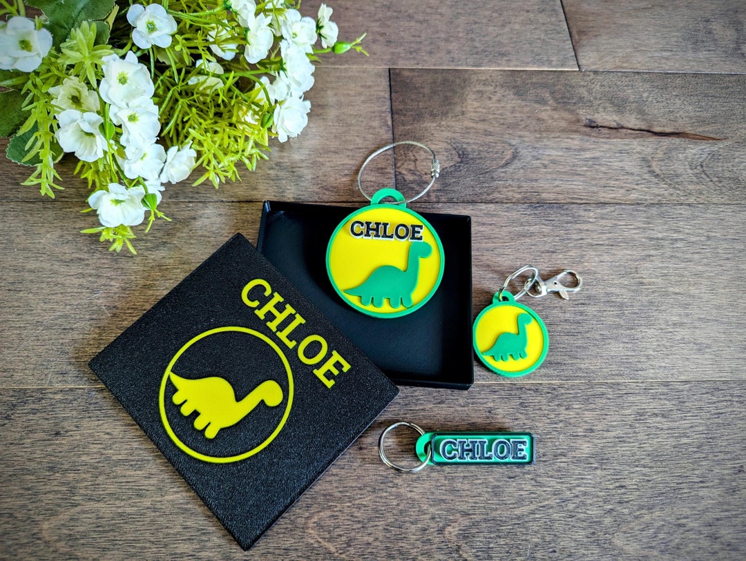 Personalized 3D Dinosaur Keychain Set: Custom Kids Backpack Tag - Etsy