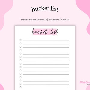Pink Bucket List, Goal Planner, Digital Bucket List, List for Life ...
