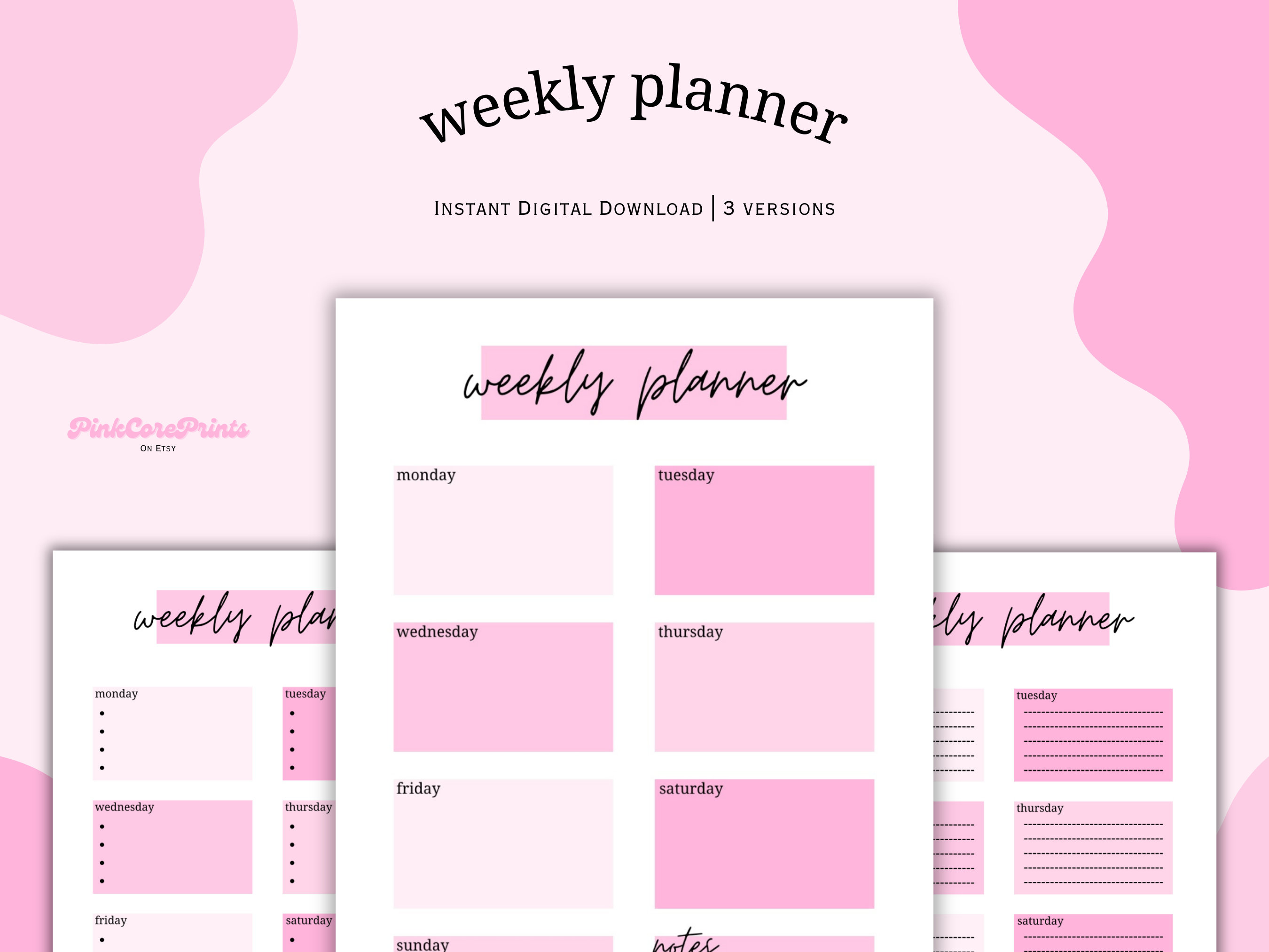 Digital Pink Weekly Planner, Weekly Organiser, Task List, Weekly to Do ...