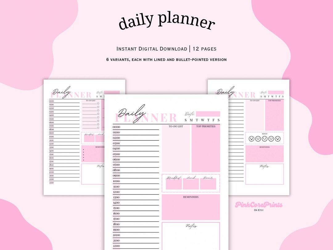 Pink Daily Planner, Daily Tracker, Printable Planner, Organise Your Day ...